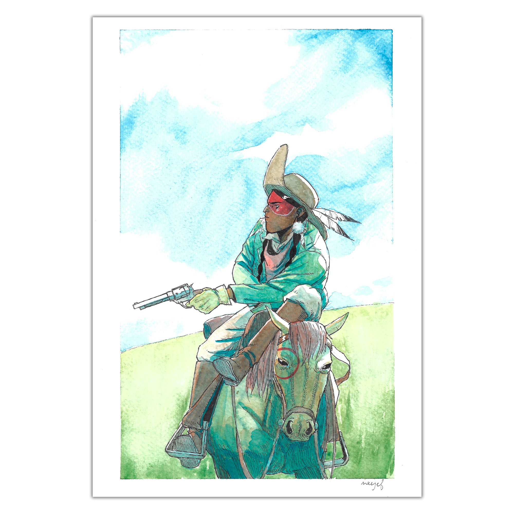 Neyef - Hoka Hey Portrait 1 - Illustration originale – Achetez de l'Art